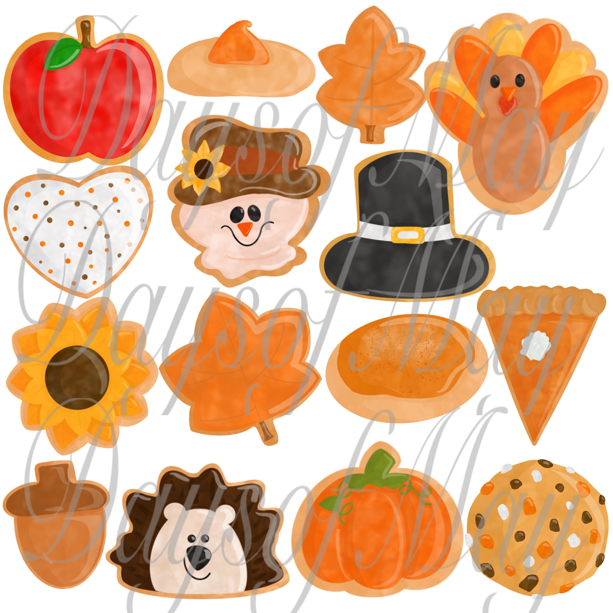 Autumn/fall Cookie Clipart Set -pumpkin-scarecrow-hedgehog-watercolor ...