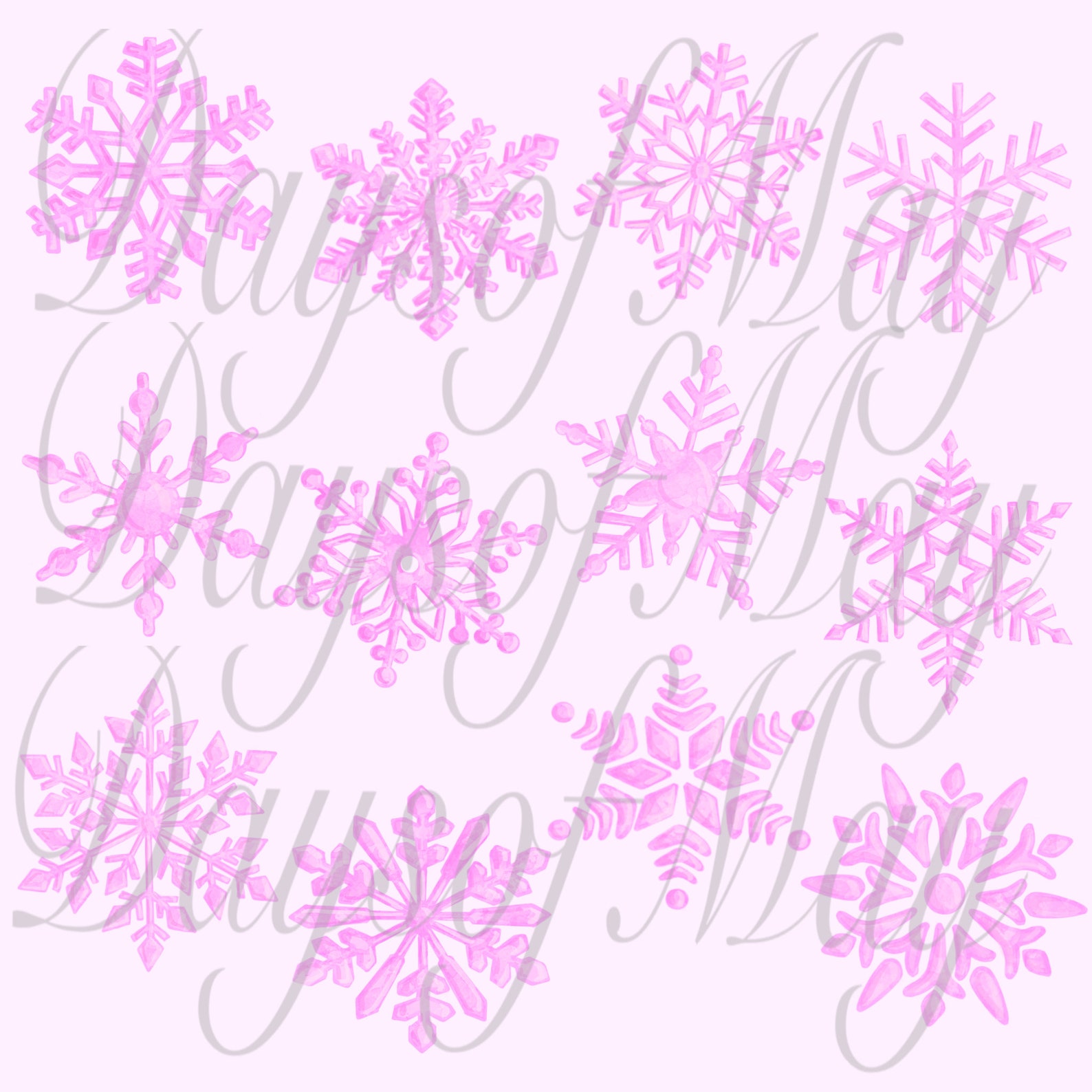 Pink Snowflake Clipart Set - Etsy