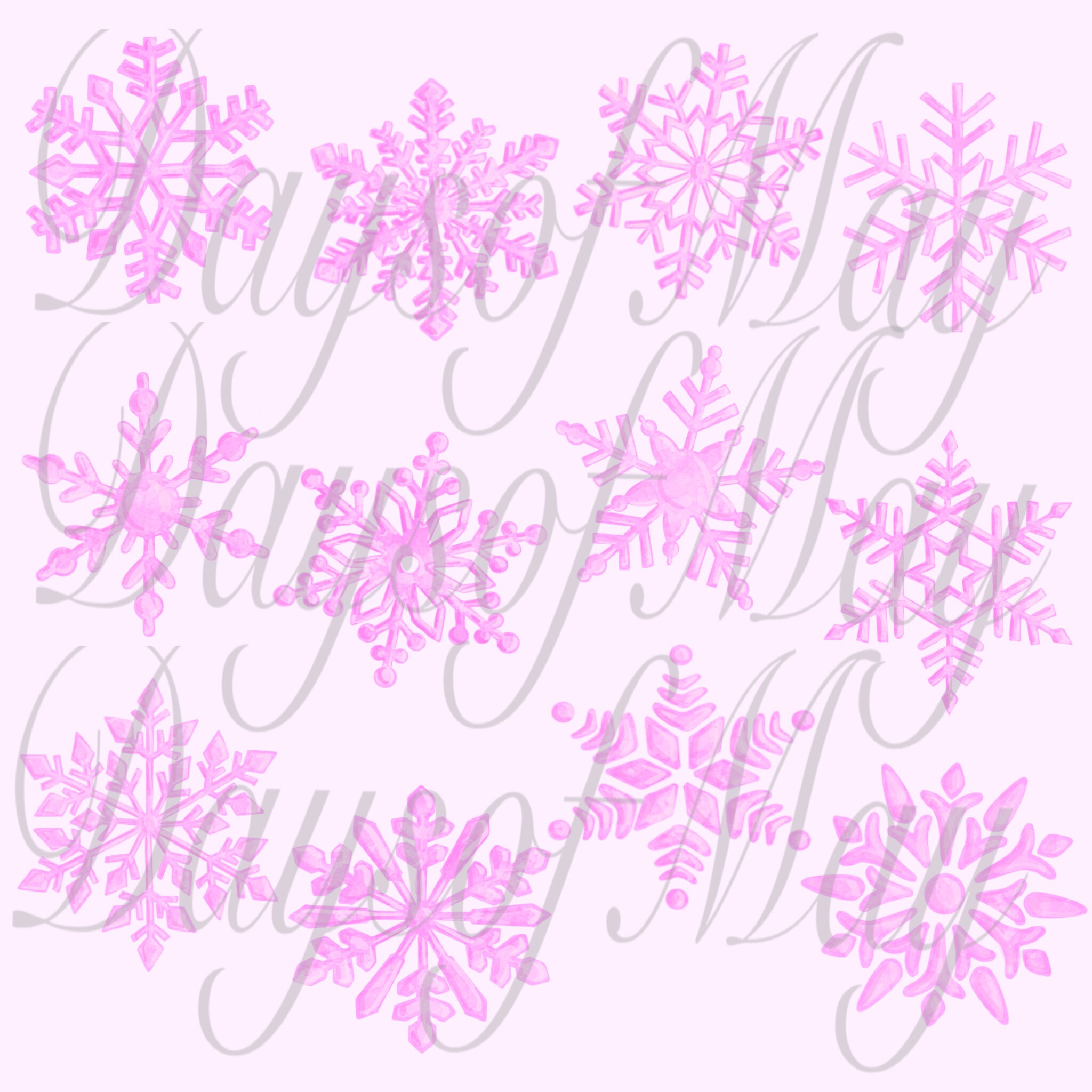 Pink Snowflake Clipart Set - Etsy