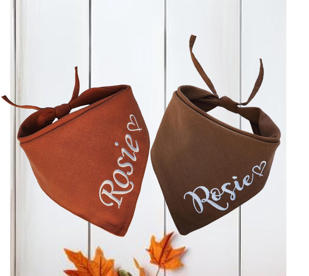 Handmade Autumn Dog Bandana: Personalized Brown Rust Cotton Pet Scarf ...