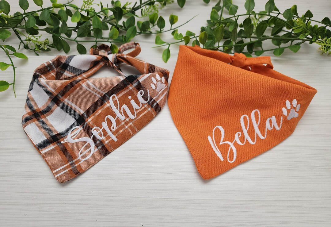 Custom Fall Dog Bandana: Personalized Pumpkin Plaid Cotton - Etsy