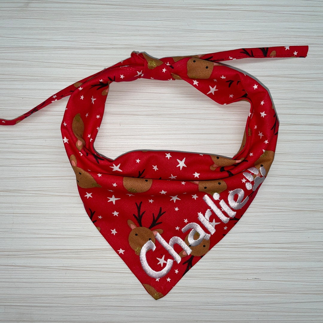 Reindeer Bandana Dog| Handmade Dog Bandana | Custom Text | Christmas ...