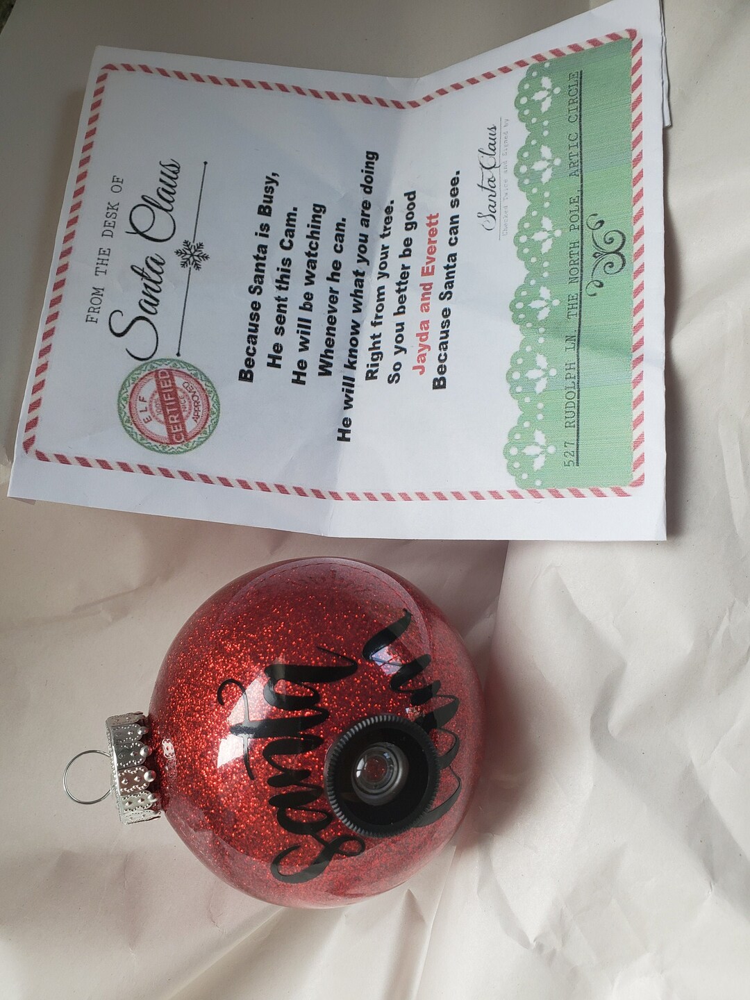 Santa Cam Christmas Ball Ornament With Real Lens and Personalized ...