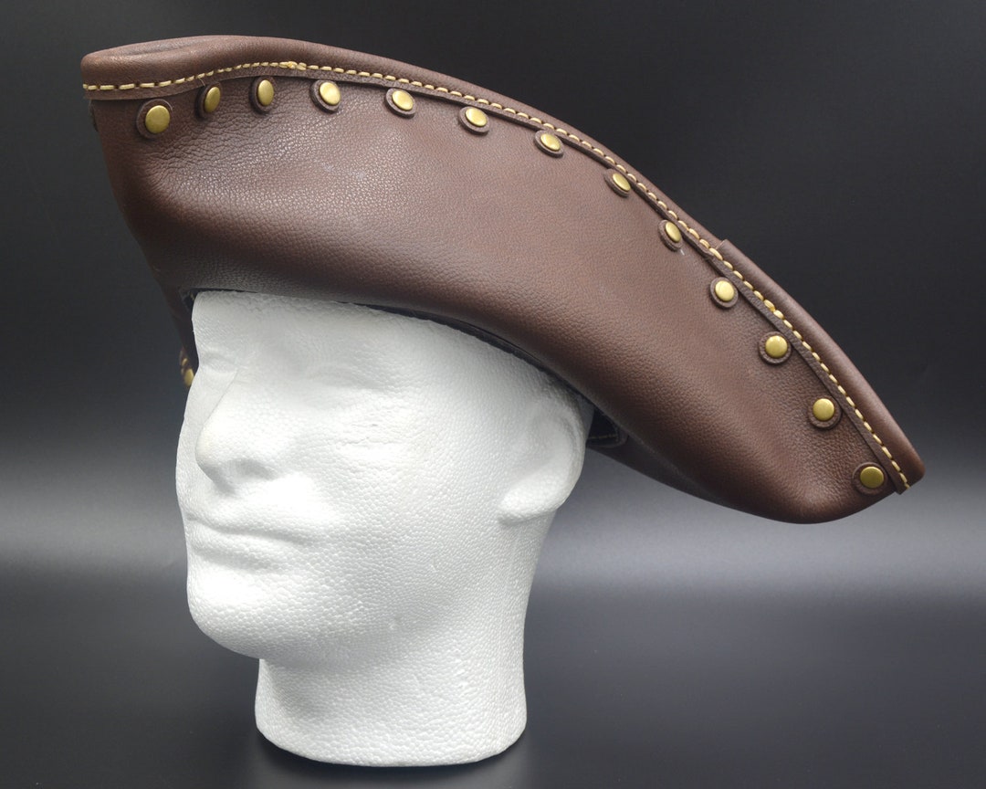 Tricorne Pirate Hat - Brown Full Grain Leather With Cream Stitching ...