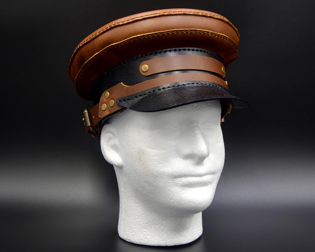 Leather Steampunk Conductor Hat: Hand Stitched Full Grain Cosplay - Etsy