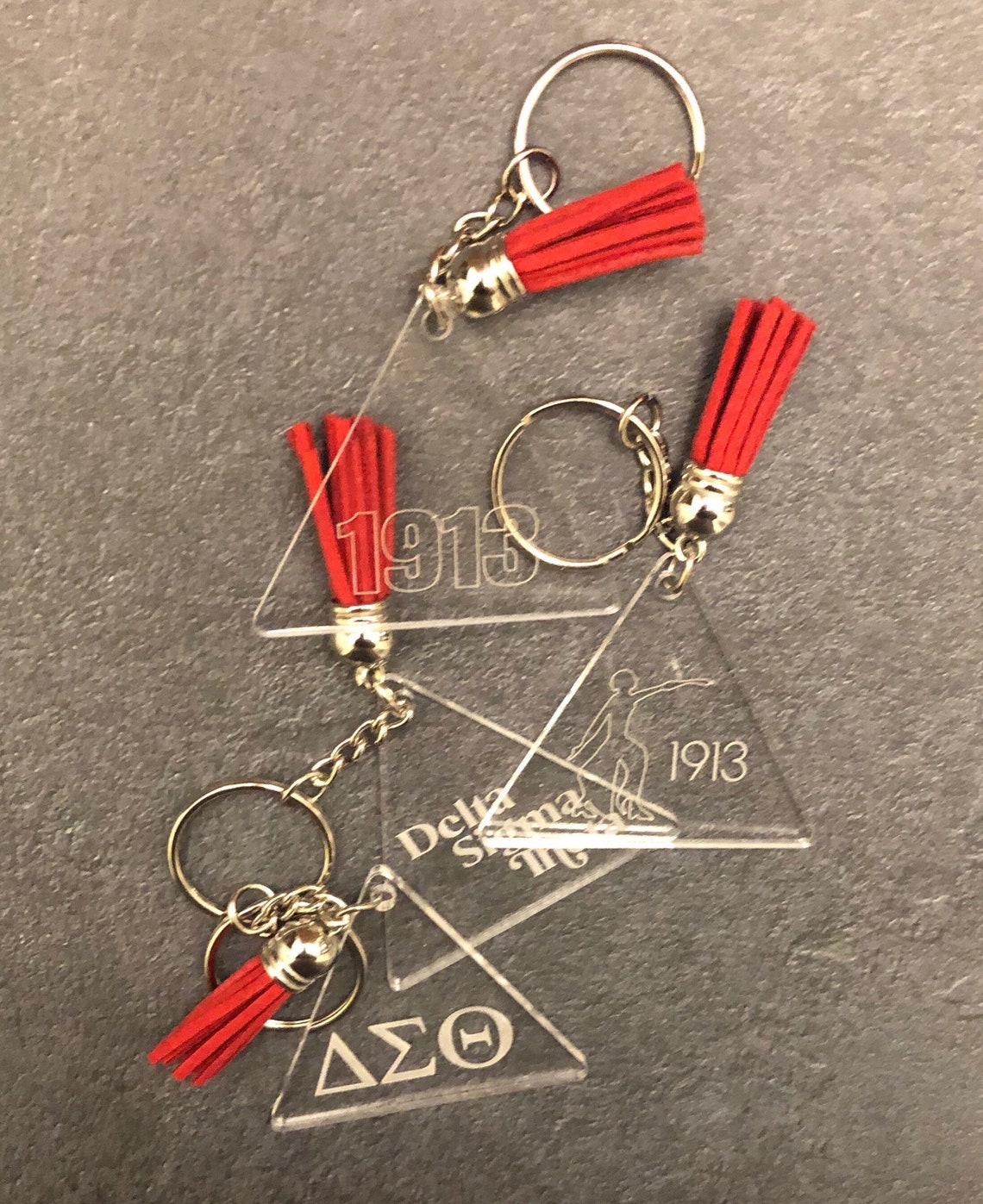 Delta Sigma Theta Keychain | Clear Acrylic Triangle Shaped Keychain ...