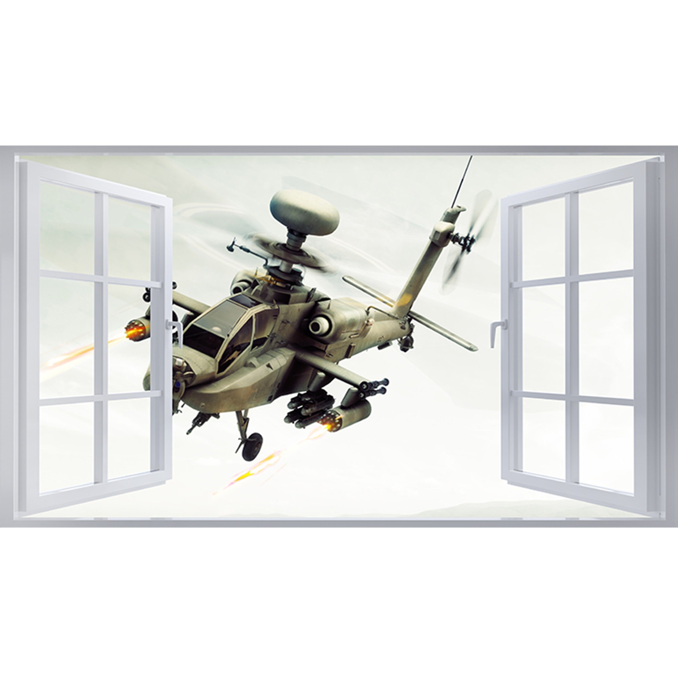 Wall Sticker Apache Helicopter Fire 3D Window Effect Self | Etsy