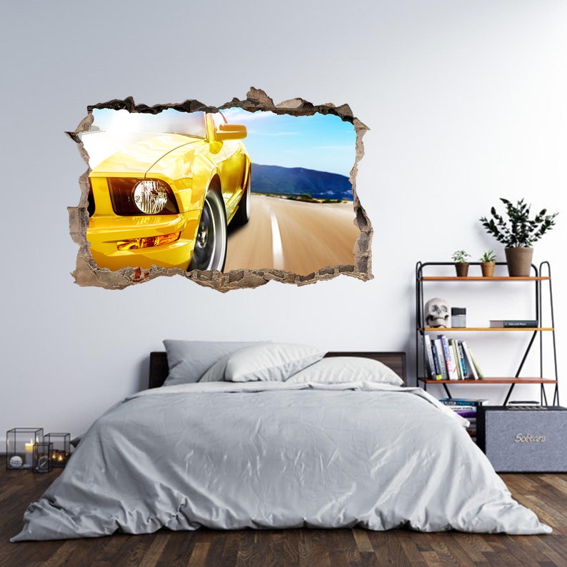 Wall Sticker Yellow Car on the Road 3D Hole in the Wall Effect - Etsy