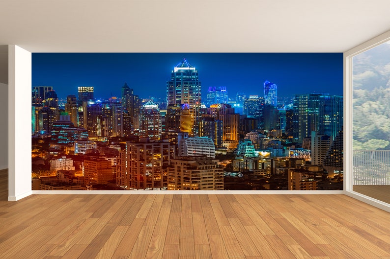 Large City Skyline Wall Mural Wallpaper Wall Art Peel & Stick | Etsy