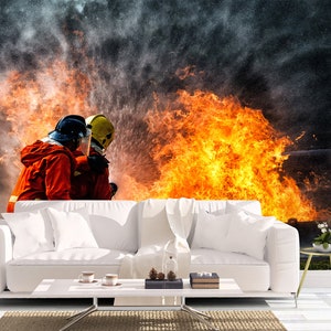 Fireman Fight Fire View Wall Mural Photo Wallpaper UV Print Decal Art ...
