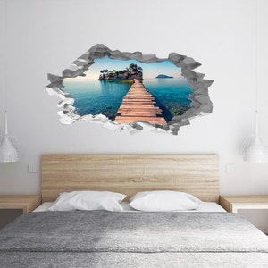 Wall Sticker Bridge on River Landscape 3D Hole in the Wall B Effect ...