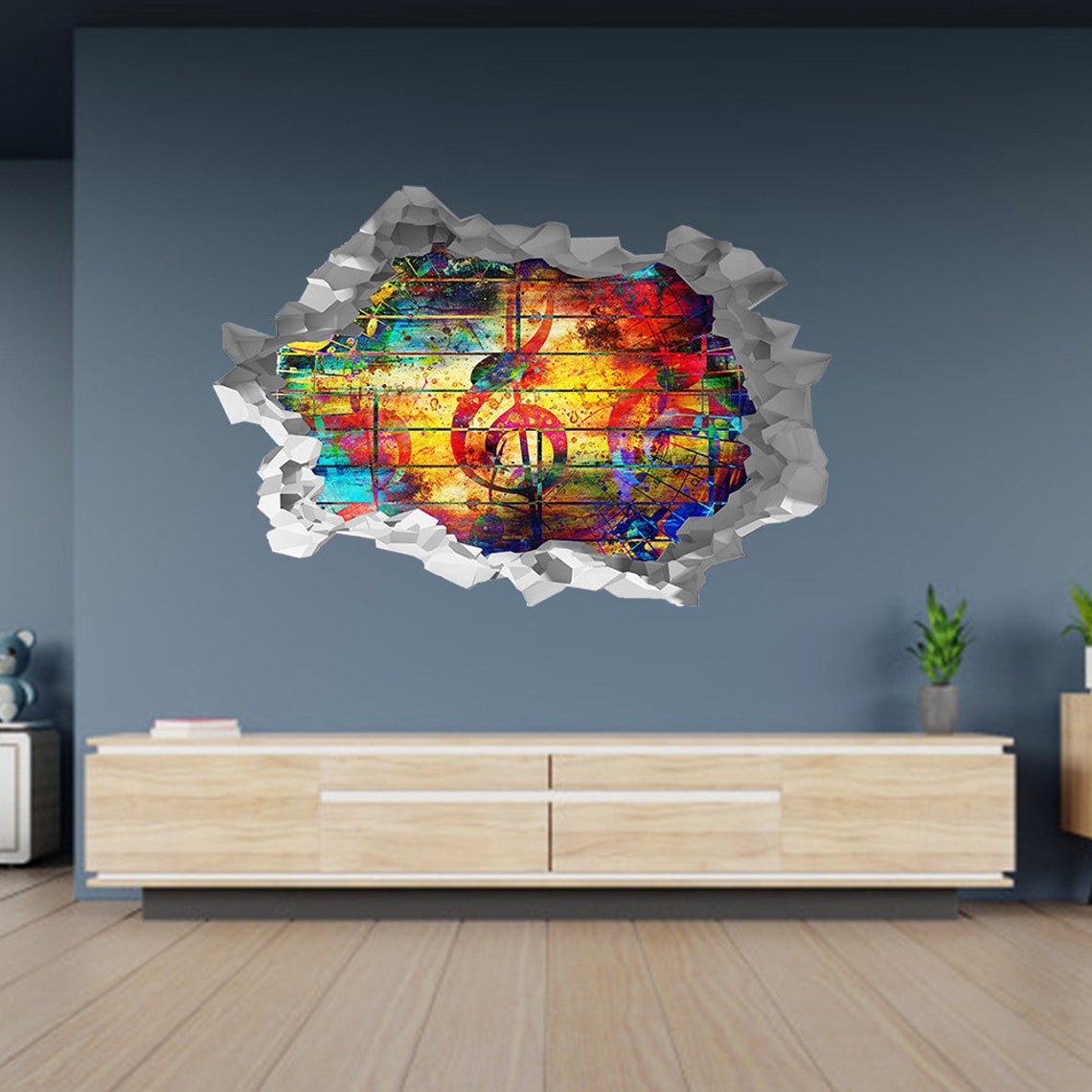 Wall Sticker Colourful Music Theme 3D Hole in the Wall B | Etsy