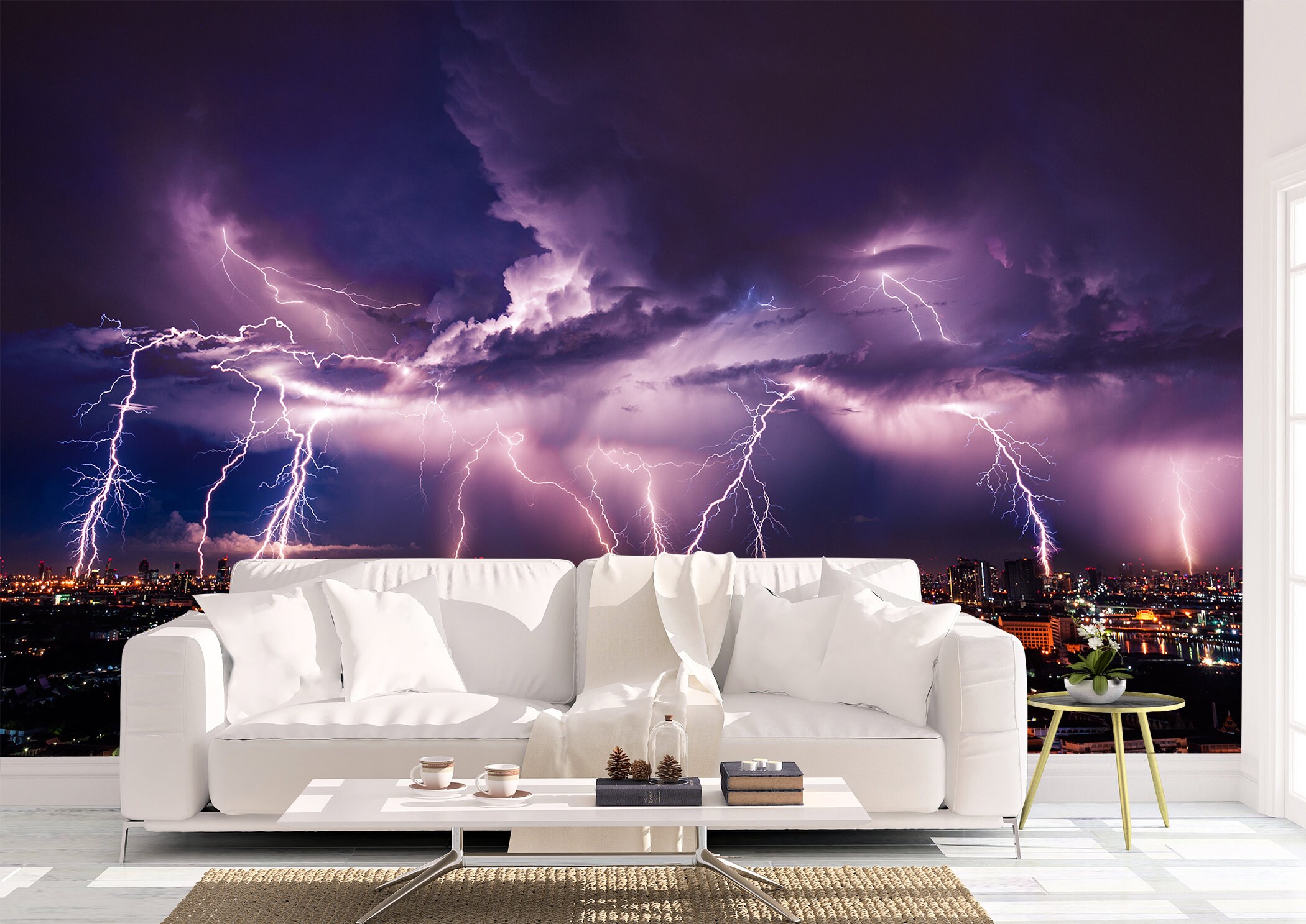 Lightning Bolts Wall Mural Wallpaper Wall Art Peel & Stick Self ...