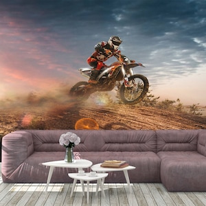 Motocross Jumping on Race Wall Mural Photo Wallpaper UV Print Decal Art ...