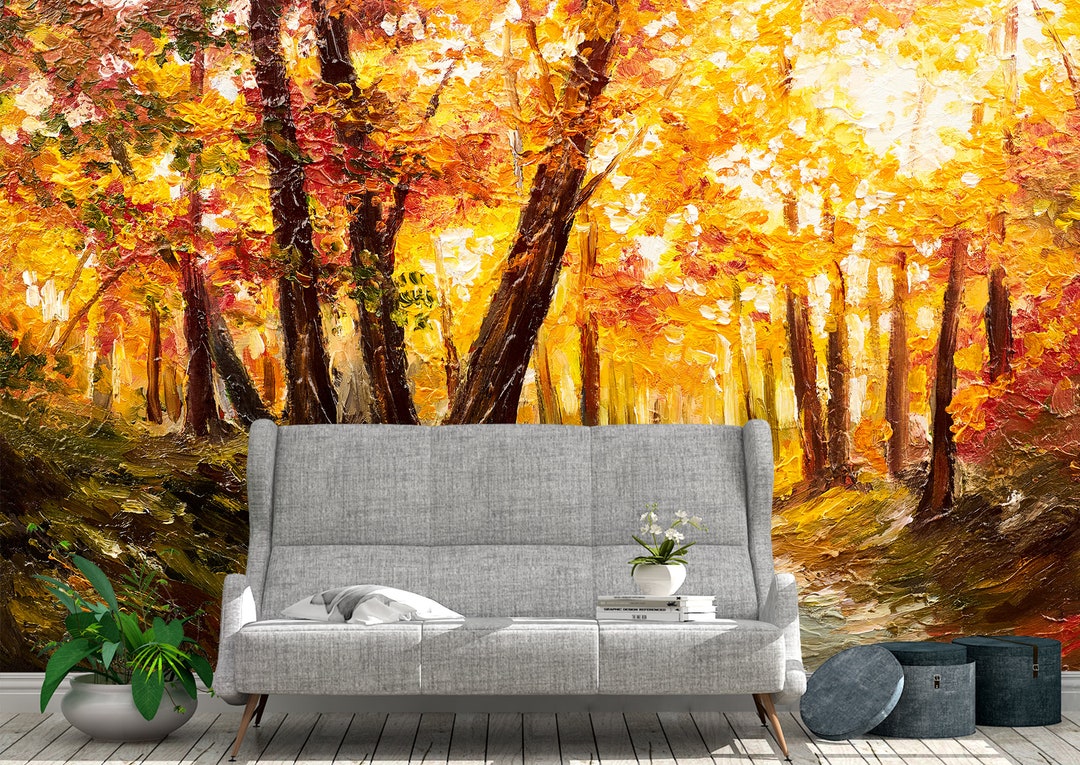 Painted Autumn Forest Wall Mural Wallpaper Wall Art Peel & Stick Self ...