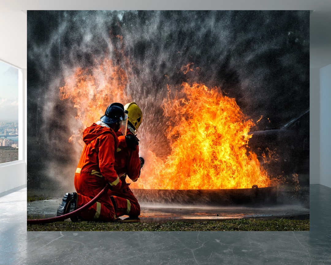 Valiant Firefighting Effort Wallpaper Mural: Self-adhesive Intense ...