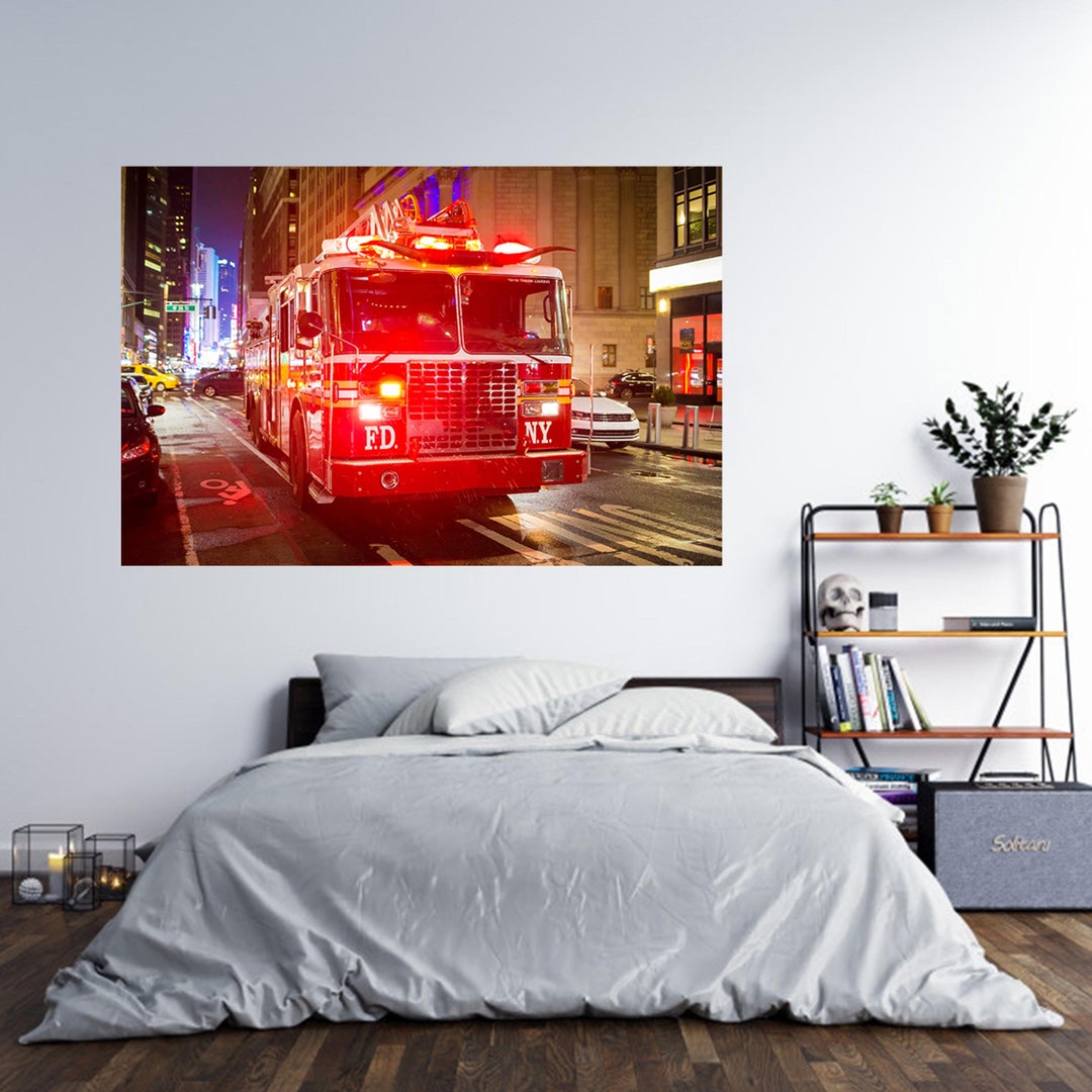 Wall Sticker FDNY Fire Truck on the Signal Poster Self-adhesive Decal ...