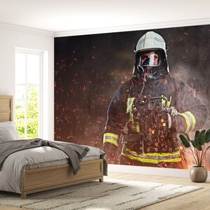 Resolute Firefighter's Stand Wallpaper Mural: Self-adhesive Fiery ...