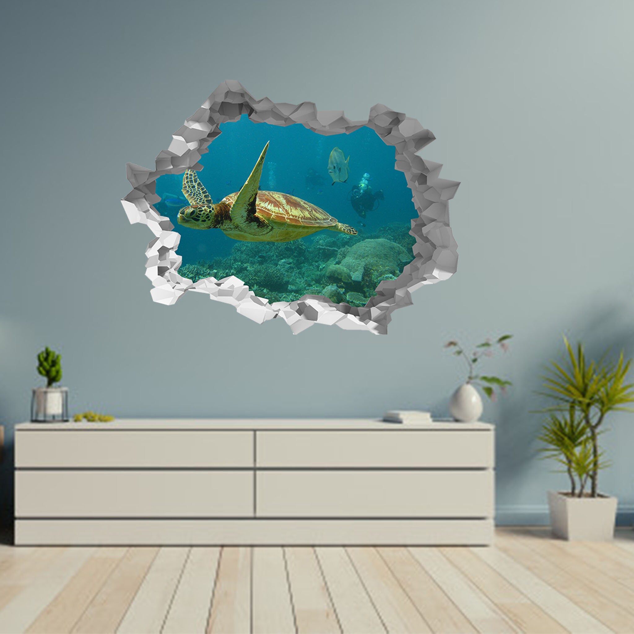 Wall Sticker Turtle Scene Theme 3D Hole in the Wall Effect B | Etsy