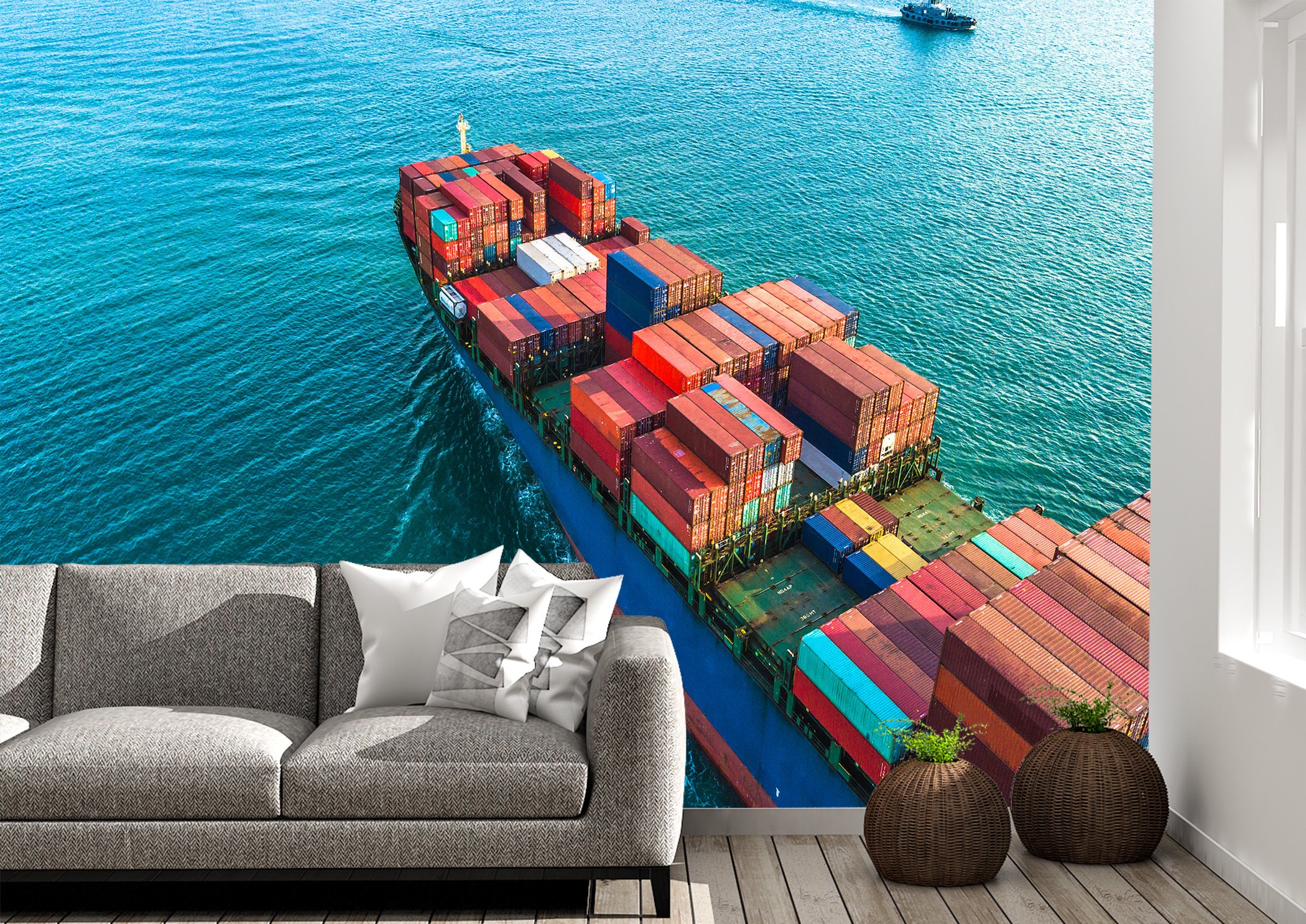 Massive Container Ship Ocean Wall Mural Photo Wallpaper UV | Etsy