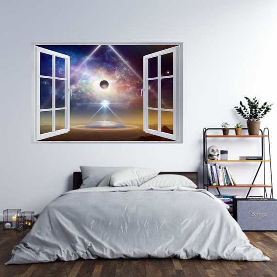 Spaceship Cosmos Universe 3D Window Effect Self Adhesive Wall | Etsy