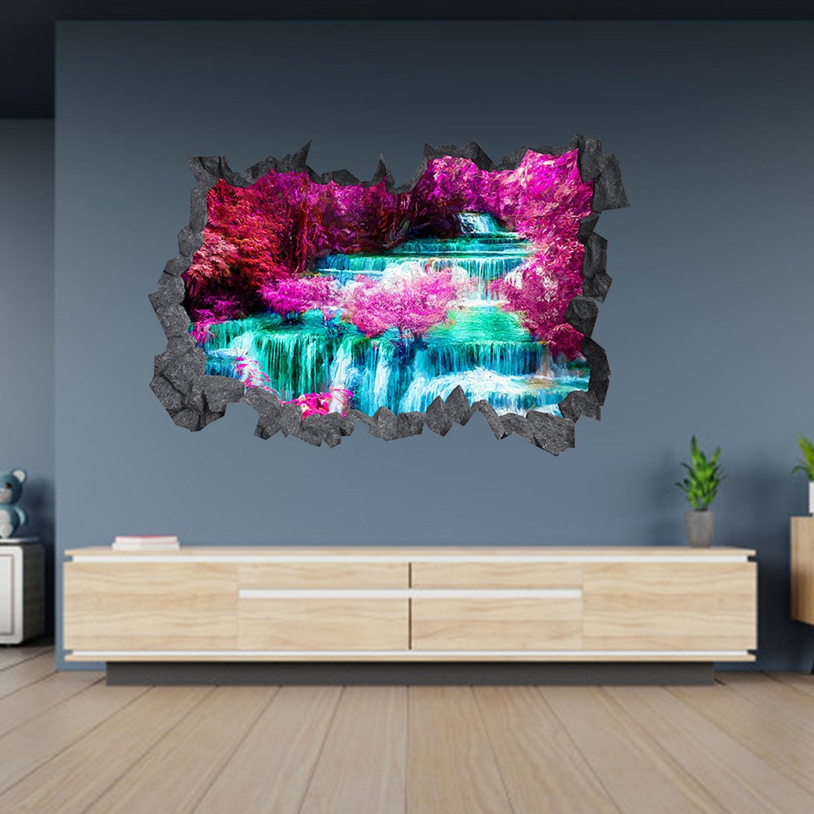 Wall Sticker Waterfall Painted Landscape 3D Hole in The Wall C | Etsy
