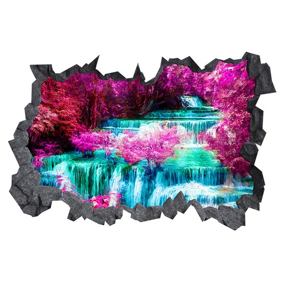 Wall Sticker Waterfall Painted Landscape 3D Hole in the Wall C - Etsy