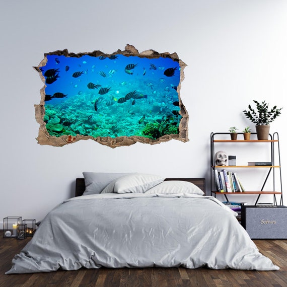 Wall Sticker Underwater Life of Fish 3D Hole in the Wall - Etsy