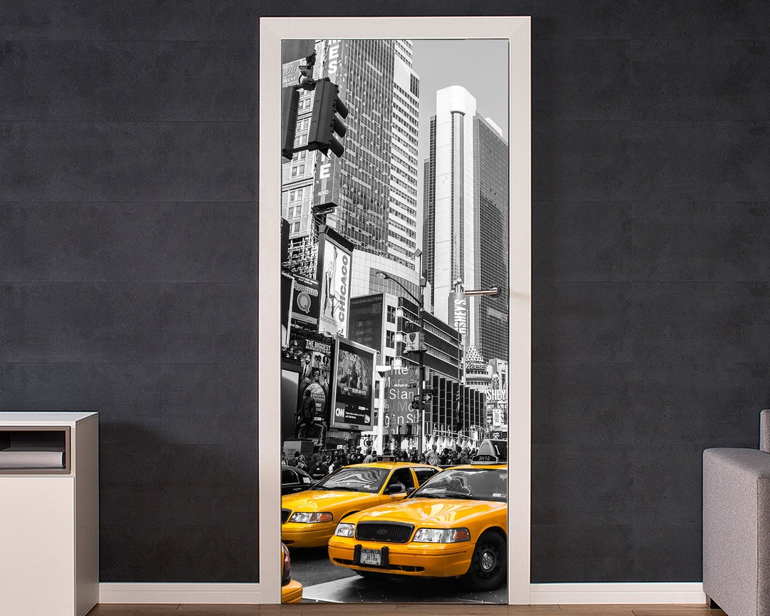 Yellow Taxi Cab Door Sticker Peel & Stick Vinyl Door Wrap Art Décor ...