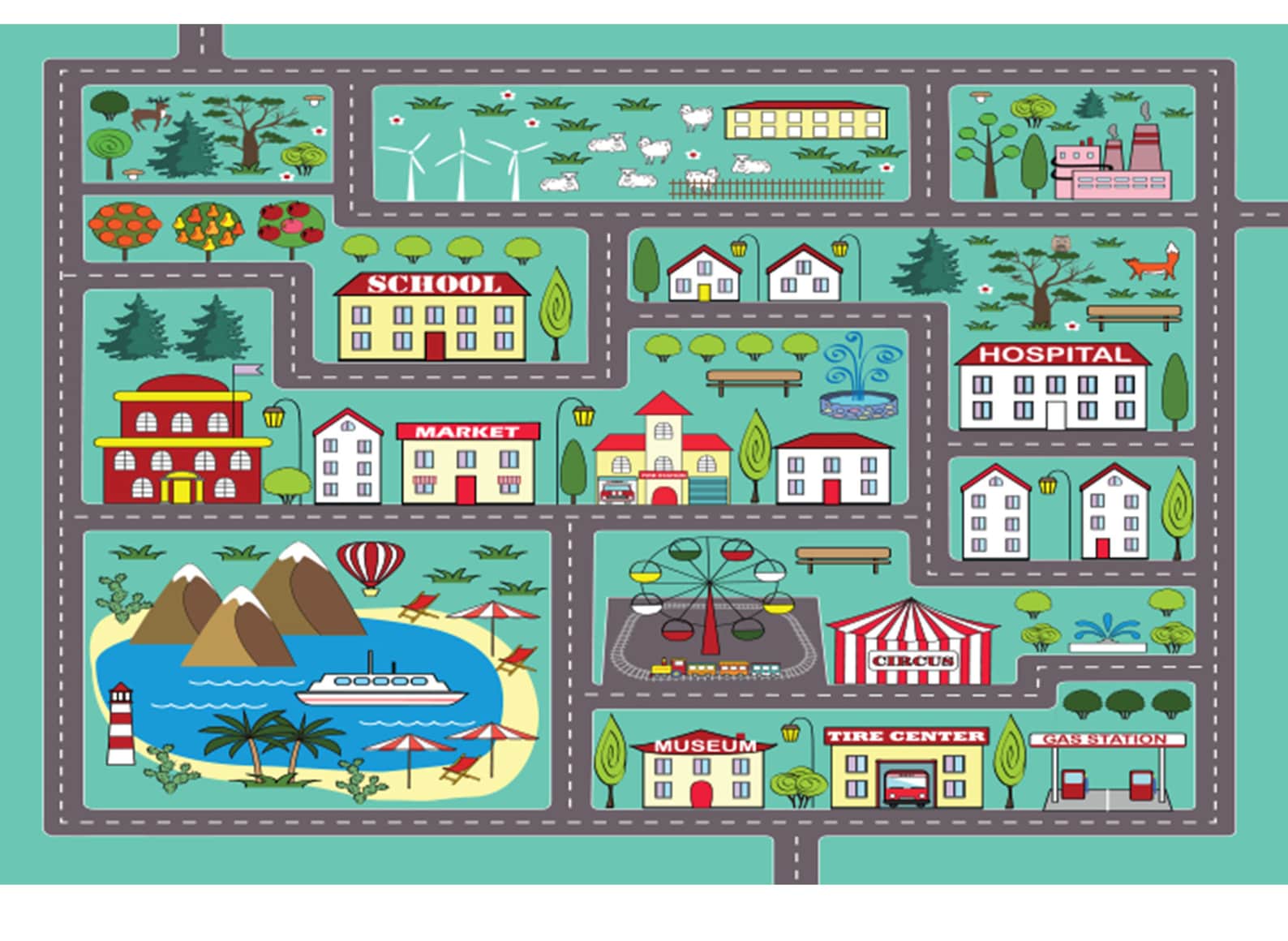Town Road Map for Kids Laminated Vinyl Cover Self-adhesive for - Etsy
