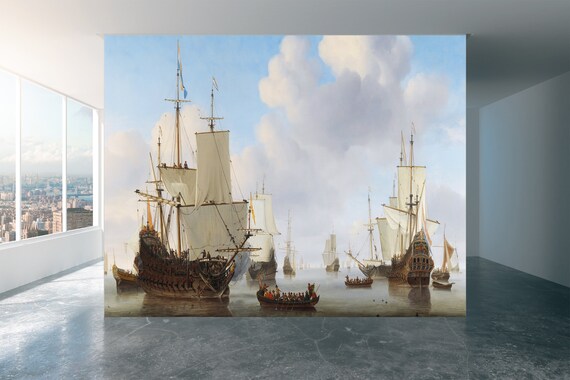 Vintage Ships on Sea Wall Mural Wallpaper Wall Art Peel & - Etsy