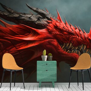 Red Dragon Wall Mural Wallpaper Wall Art Peel & Stick Self Adhesive ...