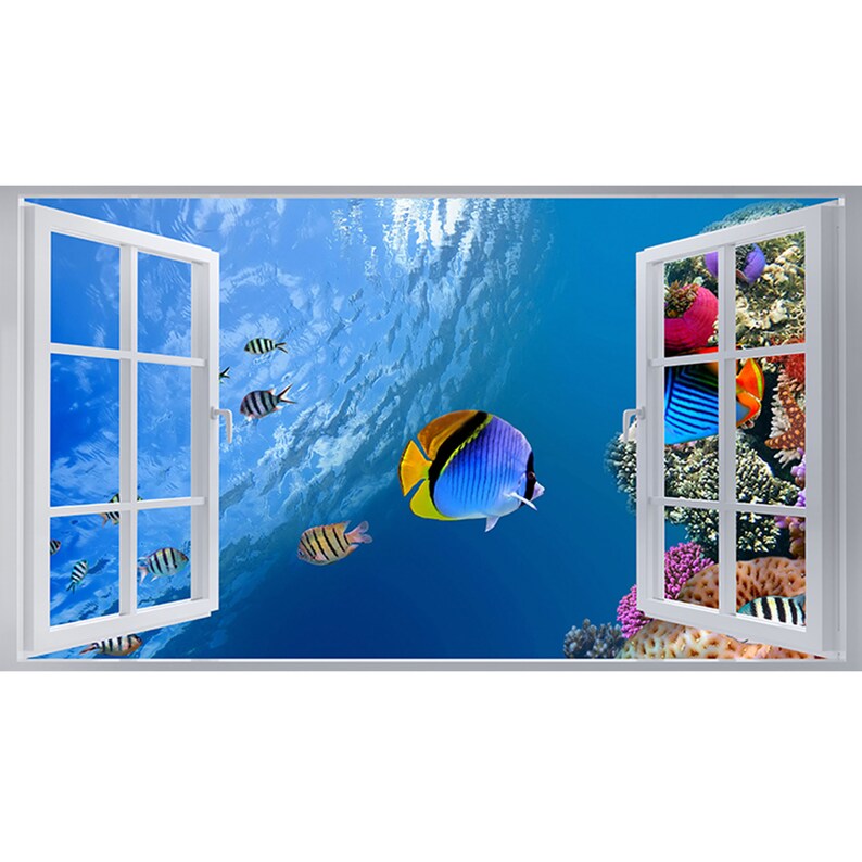 Wall Sticker Aquarium Tropical Fish 3D Window Effect Self | Etsy