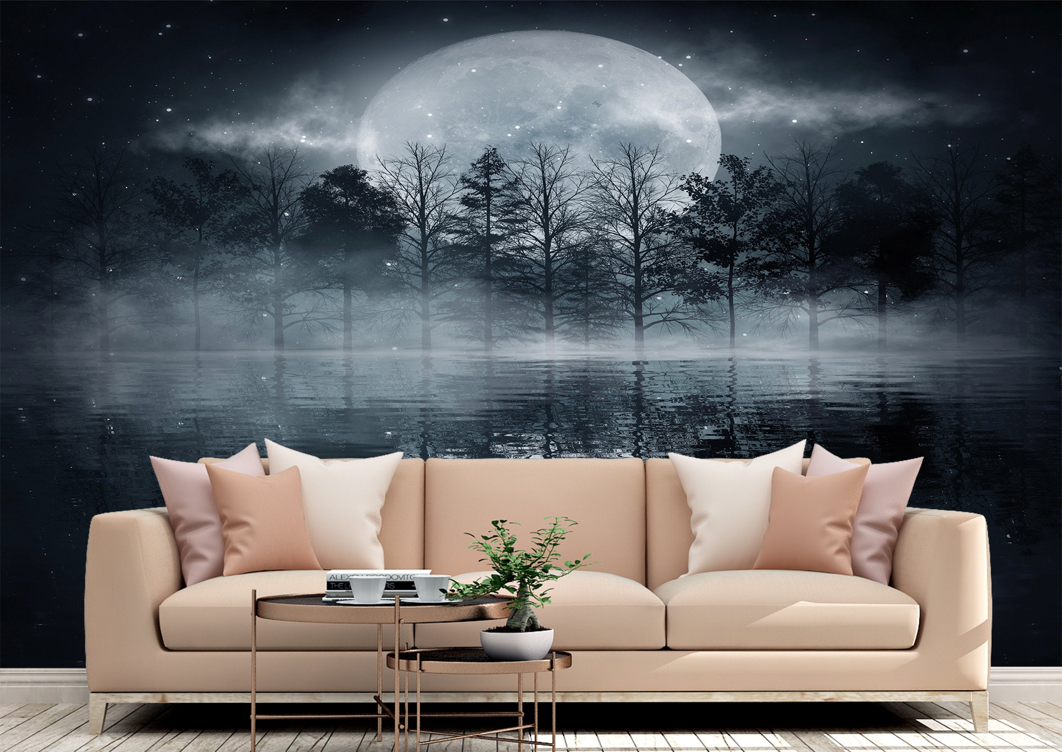 Full Moon on Sea Landscape Wall Mural Photo Wallpaper UV Print - Etsy