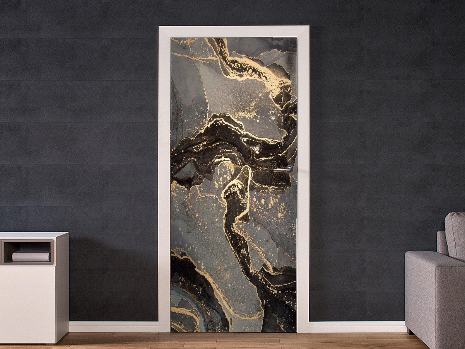 Gray and Black Marble Door Mural Sticker Self Adhesive Door | Etsy UK