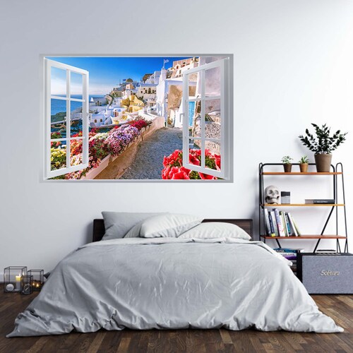 Santorini Greece Wall Decal Wall Sticker 3D Window Effect View - Etsy
