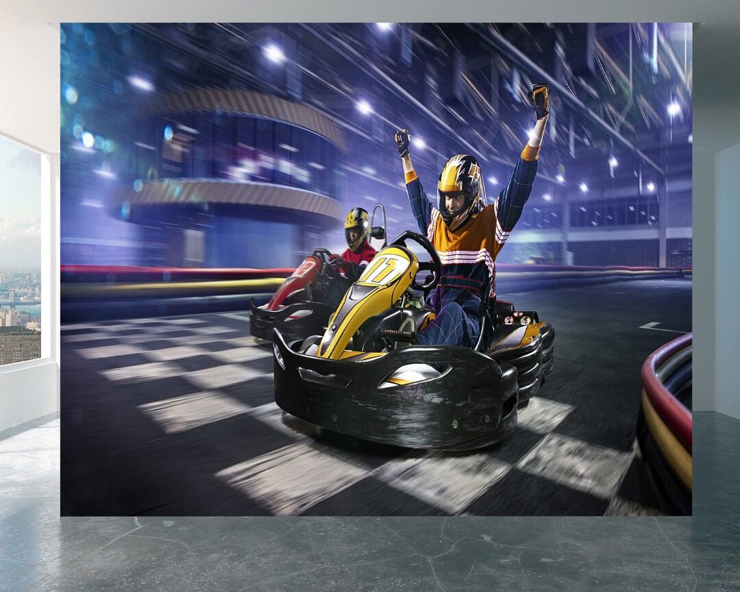 Go-kart Racing Wall Mural: Self-adhesive Peel and Stick Decor, Textured ...