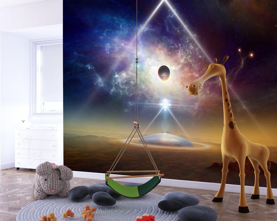 UFO Wall Mural Peel and Stick Space Decor, Children's Room Art ...