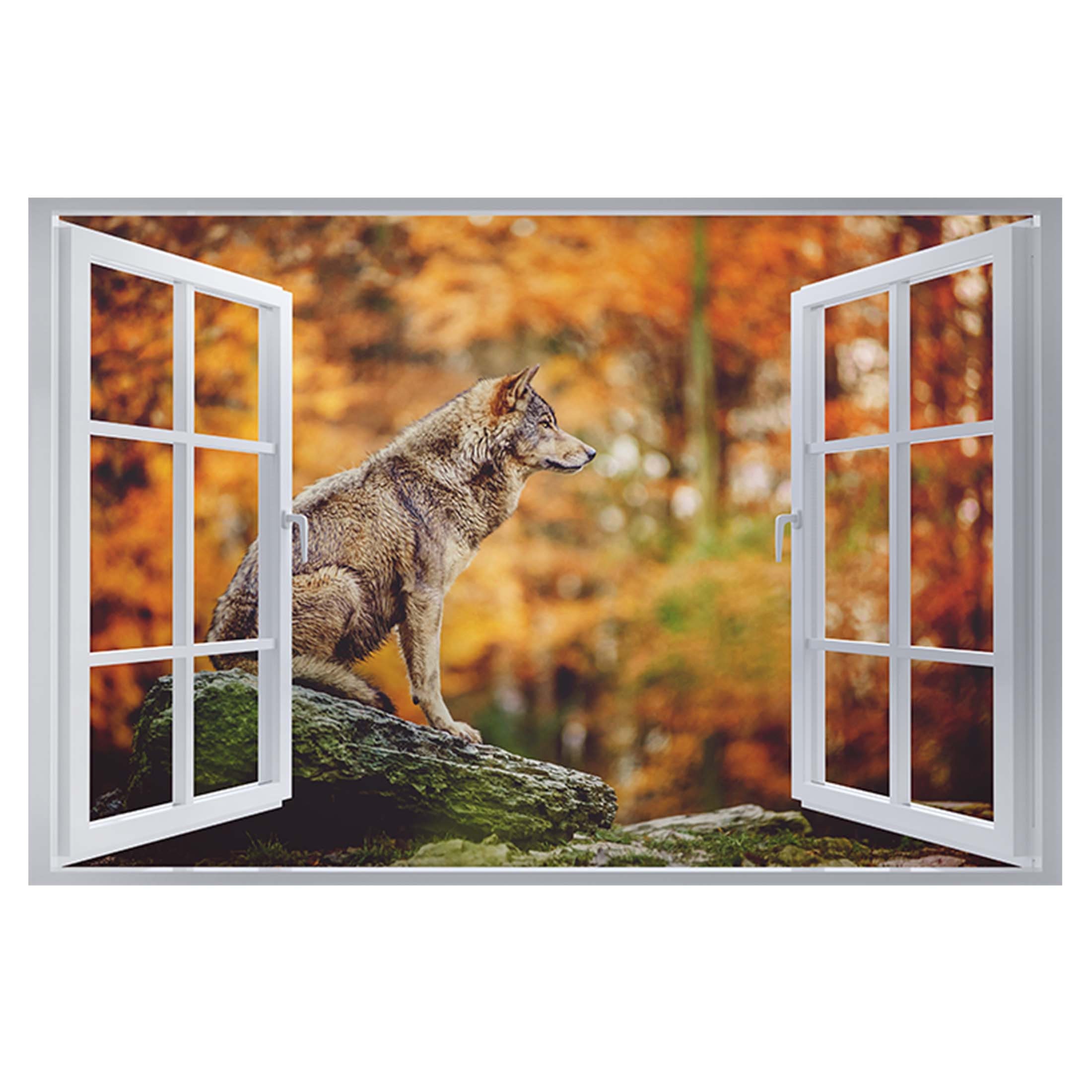 Wall Sticker Wolf on Rock in the Forest 3D Window Effect - Etsy UK