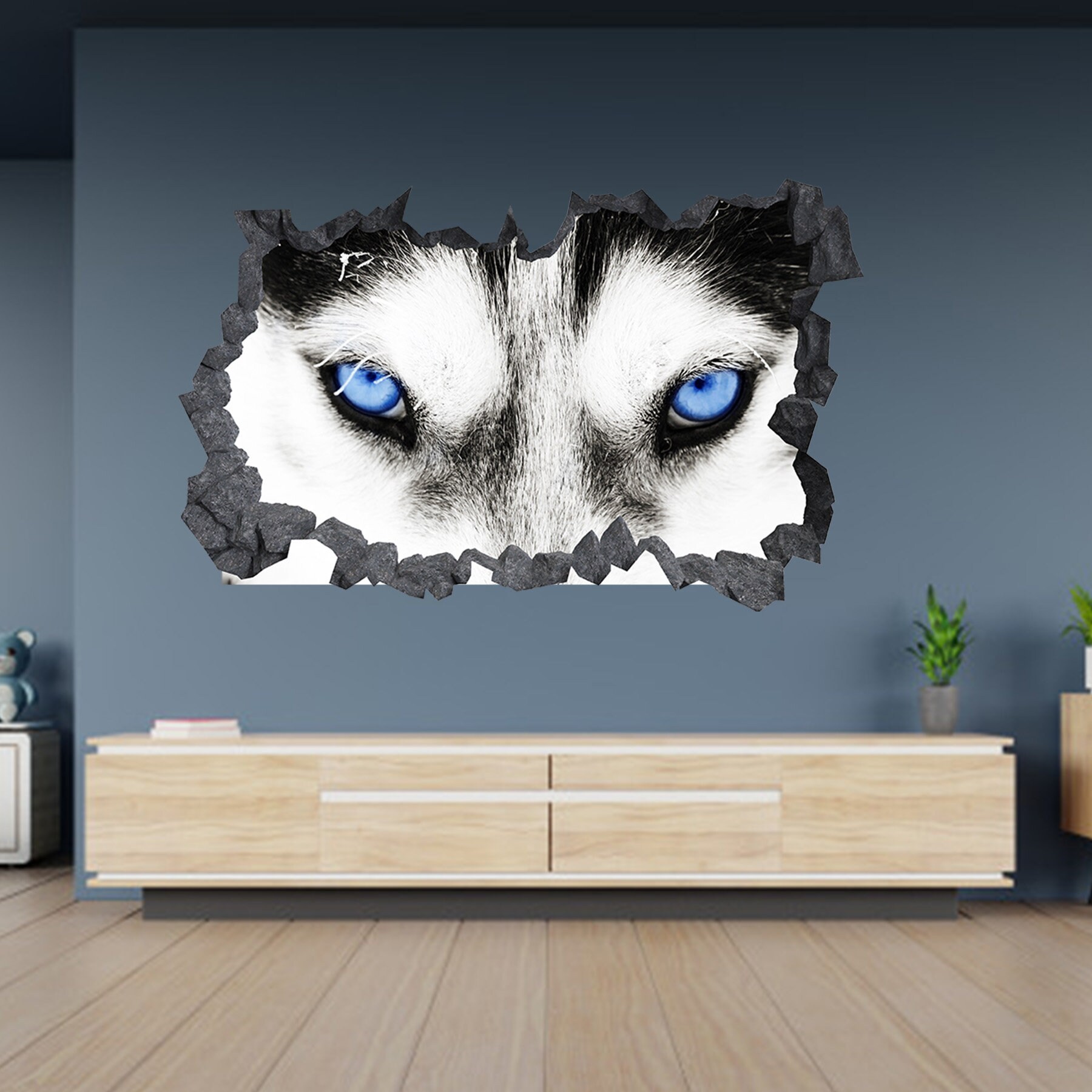 Wall Sticker Siberian Husky Blue Eyes 3D Hole in the Wall C - Etsy UK