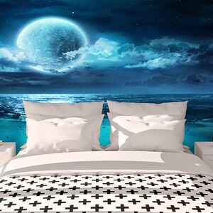 Blue Full Moon & Beach Wall Mural Photo Wallpaper UV Print Decal Art ...