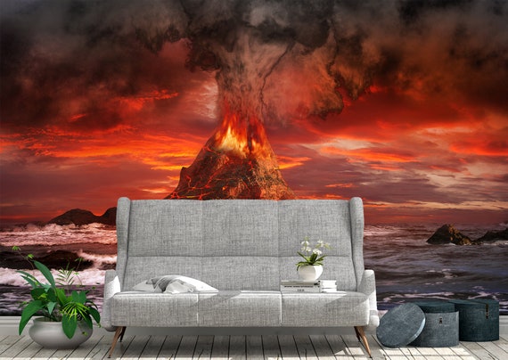 Volcano Magma Eruption Wall Mural Wallpaper Wall Art Peel & | Etsy