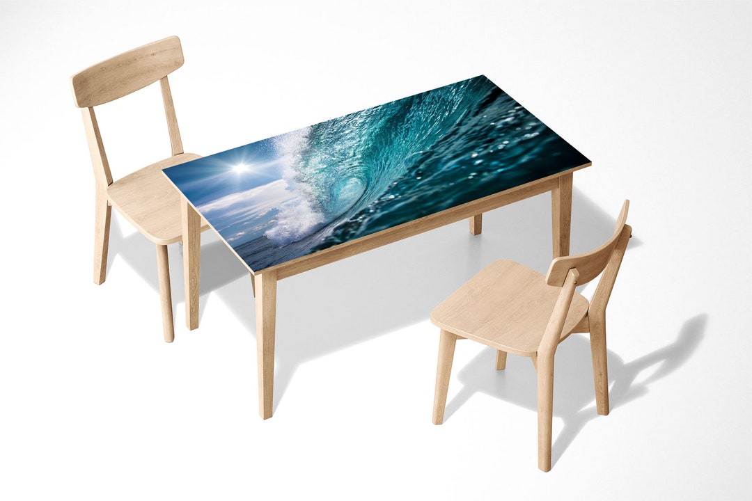 Blue Ocean Wave Laminated Self Adhesive Vinyl Table Desk Art Décor ...