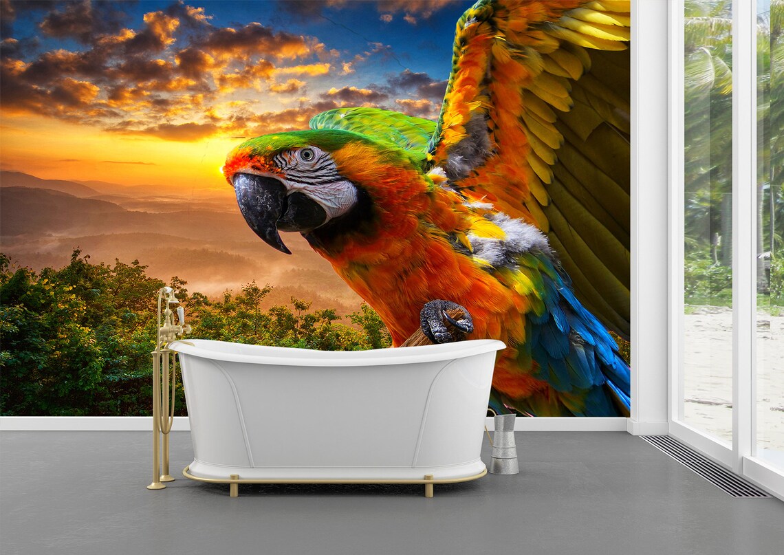 Flying Colourful Parrot Wall Mural Photo Wallpaper UV Print | Etsy