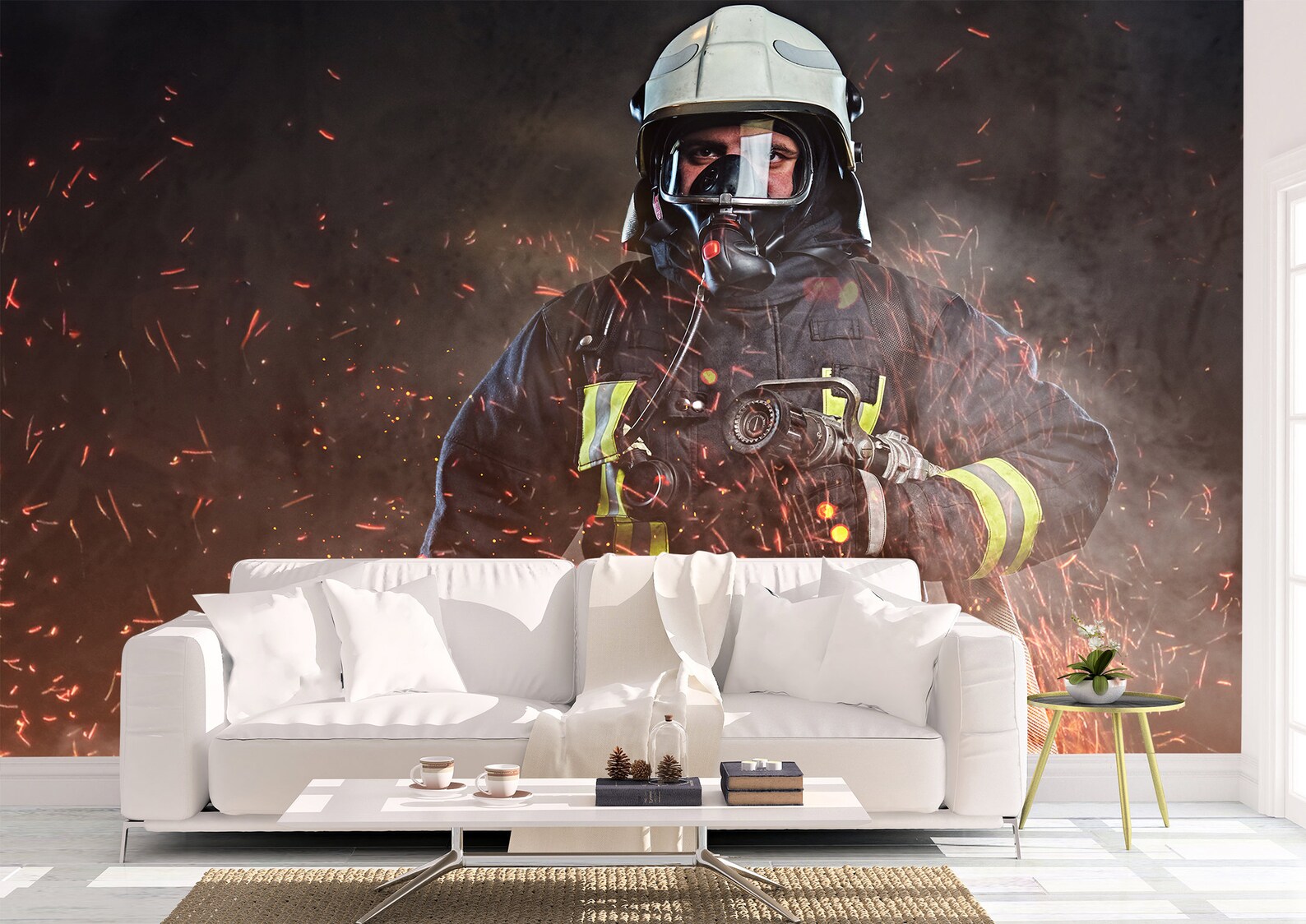 Fireman in Sparks Theme Wall Mural Photo Wallpaper UV Print | Etsy