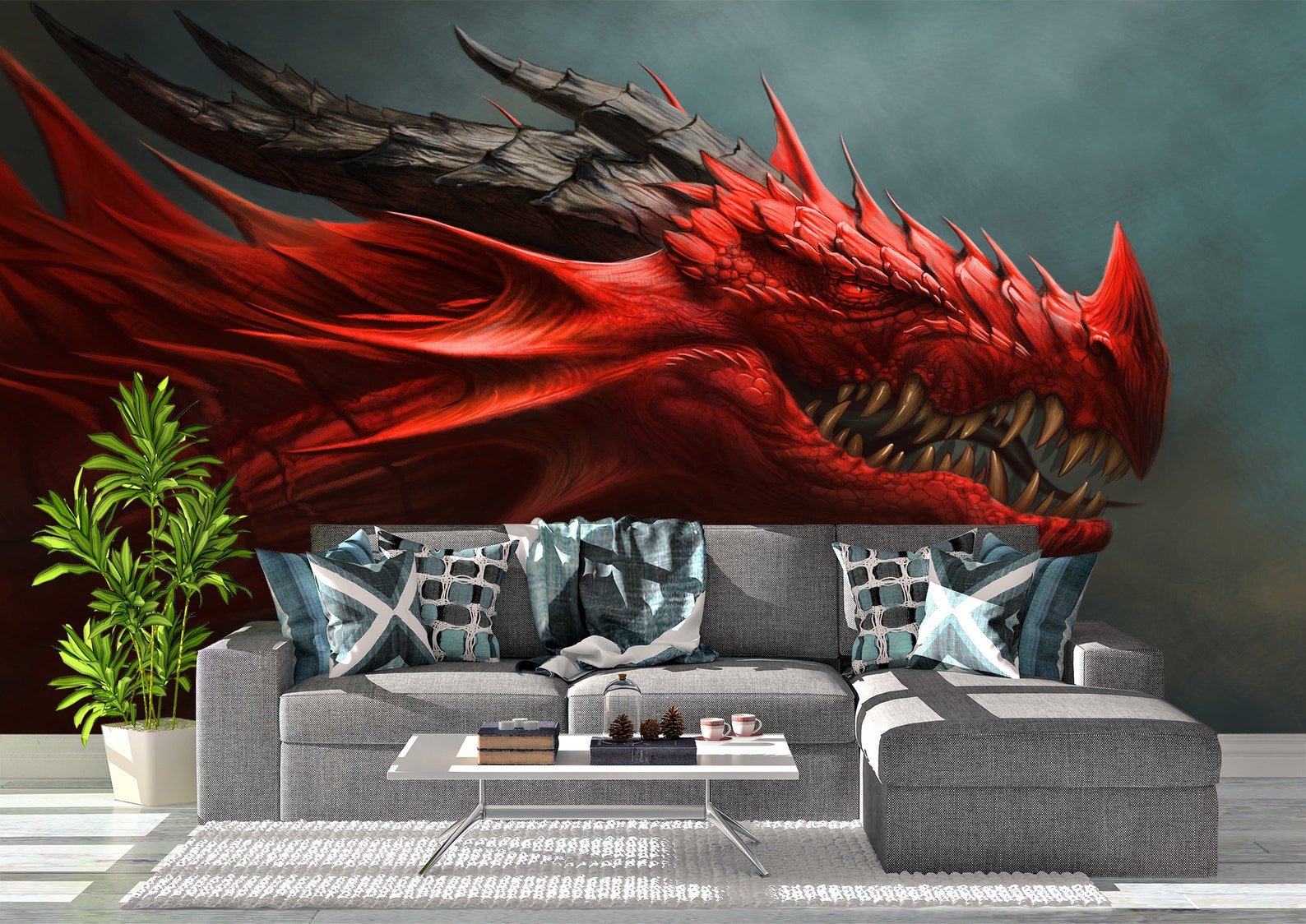 Red Dragon Wall Mural Wallpaper Wall Art Peel & Stick Self | Etsy