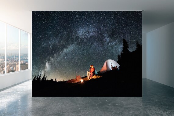 Camping With Stars Landscape Wall Mural Wallpaper Wall Art - Etsy