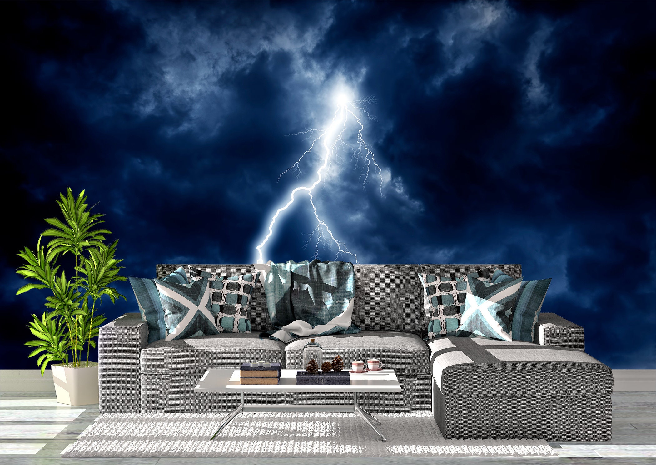 Lightning Bolts Wall Mural Wallpaper Wall Art Peel & Stick Self ...