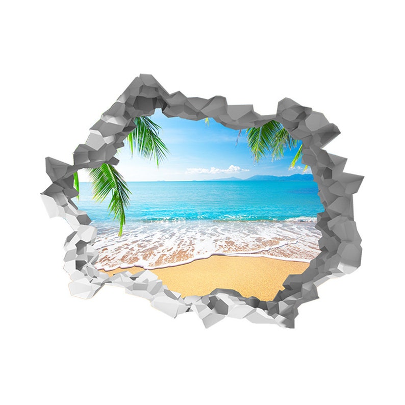 Wall Sticker Sand Beach View Relaxing 3D Hole in the Wall B - Etsy