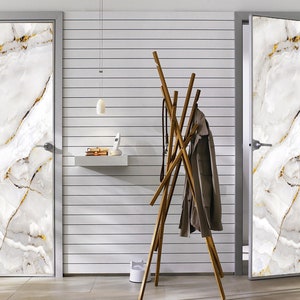 White and Gold Marble Door Mural Sticker, Self Adhesive Door Wrap, the ...